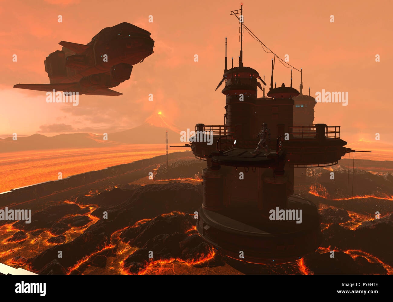 Futuristic base on an alien planet 3d Illustration Stock Photo - Alamy