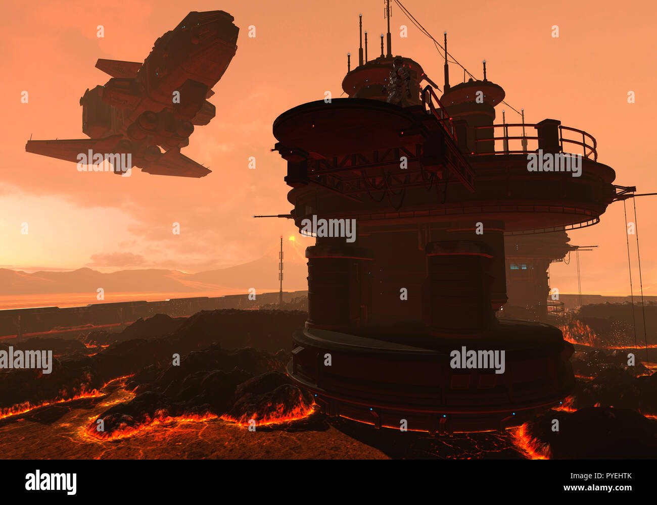 Futuristic base on an alien planet 3d Illustration Stock Photo - Alamy