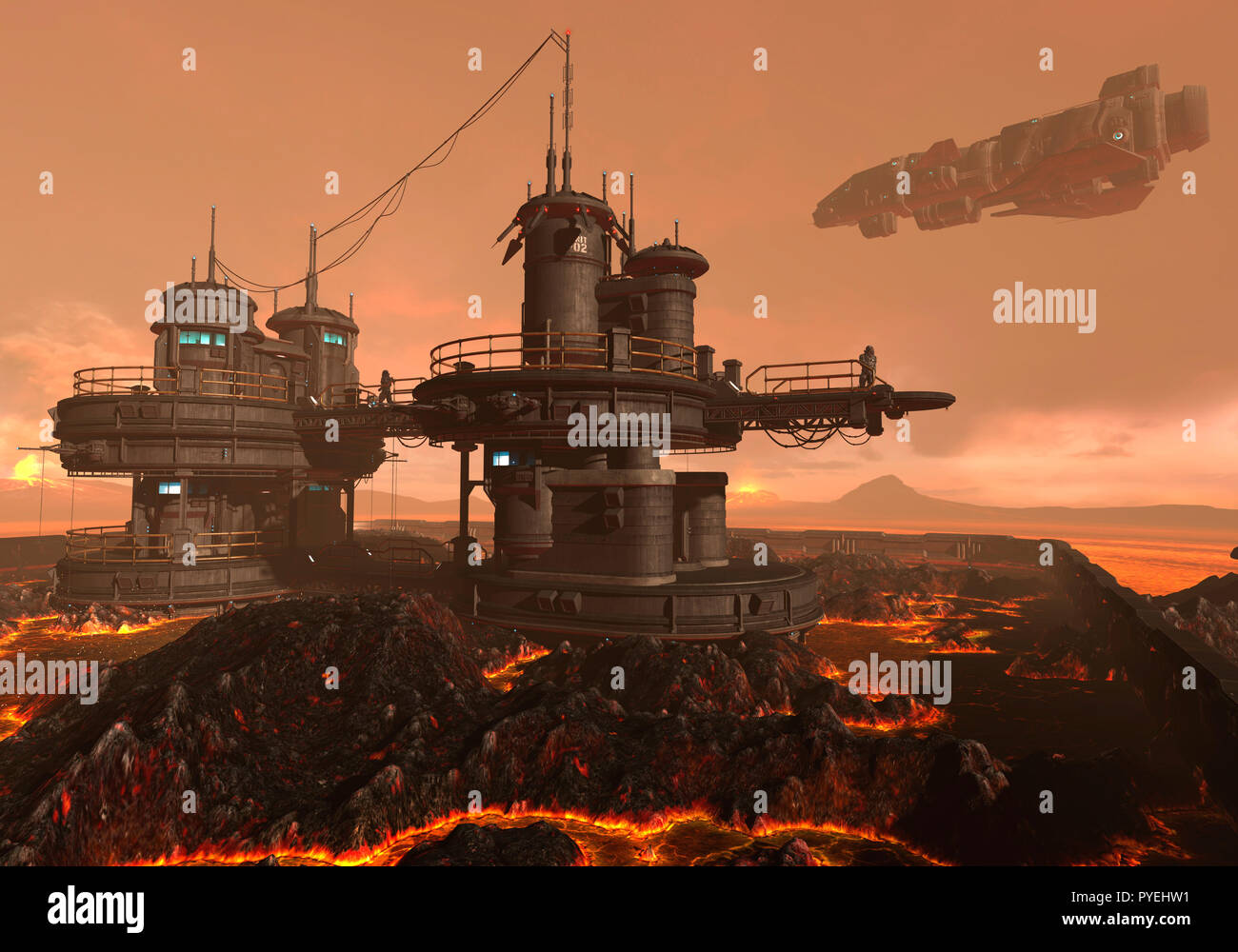 Futuristic base on an alien planet 3d Illustration Stock Photo - Alamy