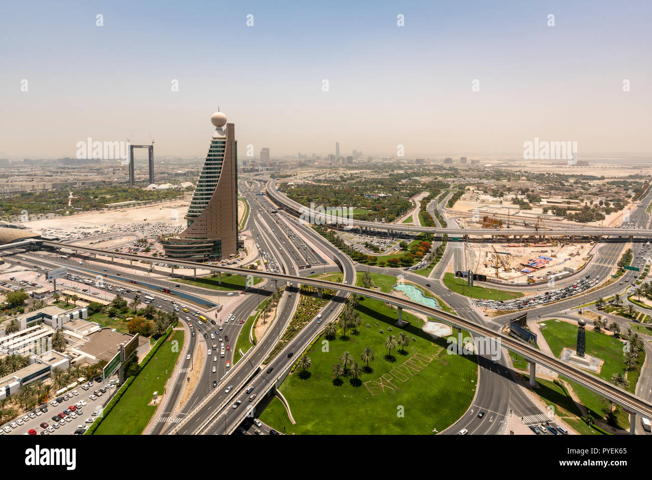 Trade Center Roundabout, Dubai, with the Etisalat Tower 2 prominent ...
