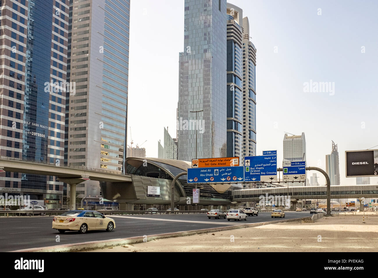 Sheikh Zayed Road, near to the Financial Centre Metro Station Stock ...