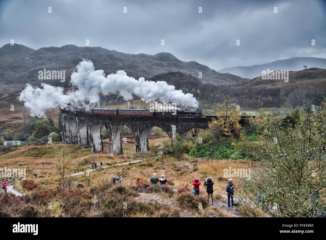 The Jacobite Fort William to Mallaig scenic railway passing the Glen ...
