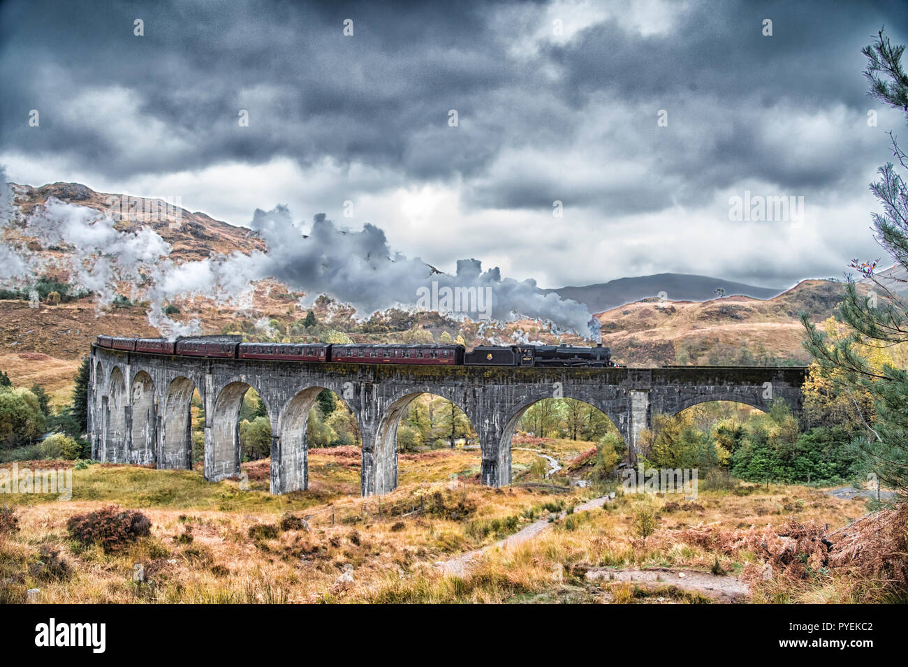 The Jacobite Fort William to Mallaig scenic railway passing the Glen ...