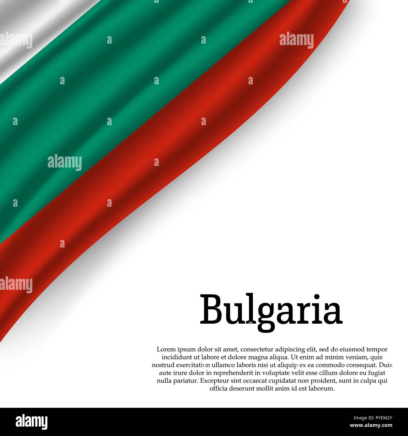 waving flag of Bulgaria on white background. Template for independence ...