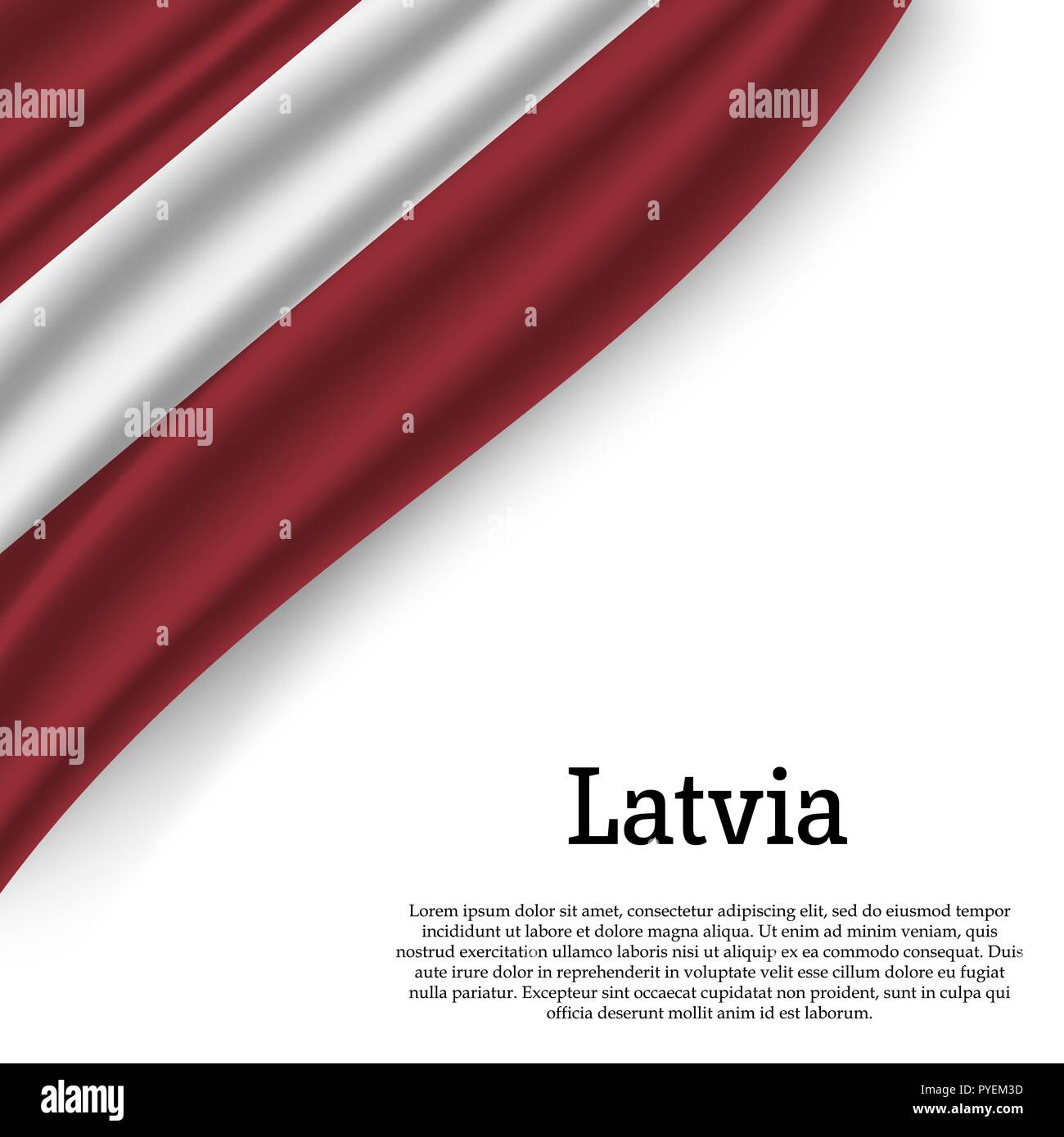 waving flag of Latvia on white background. Template for independence ...