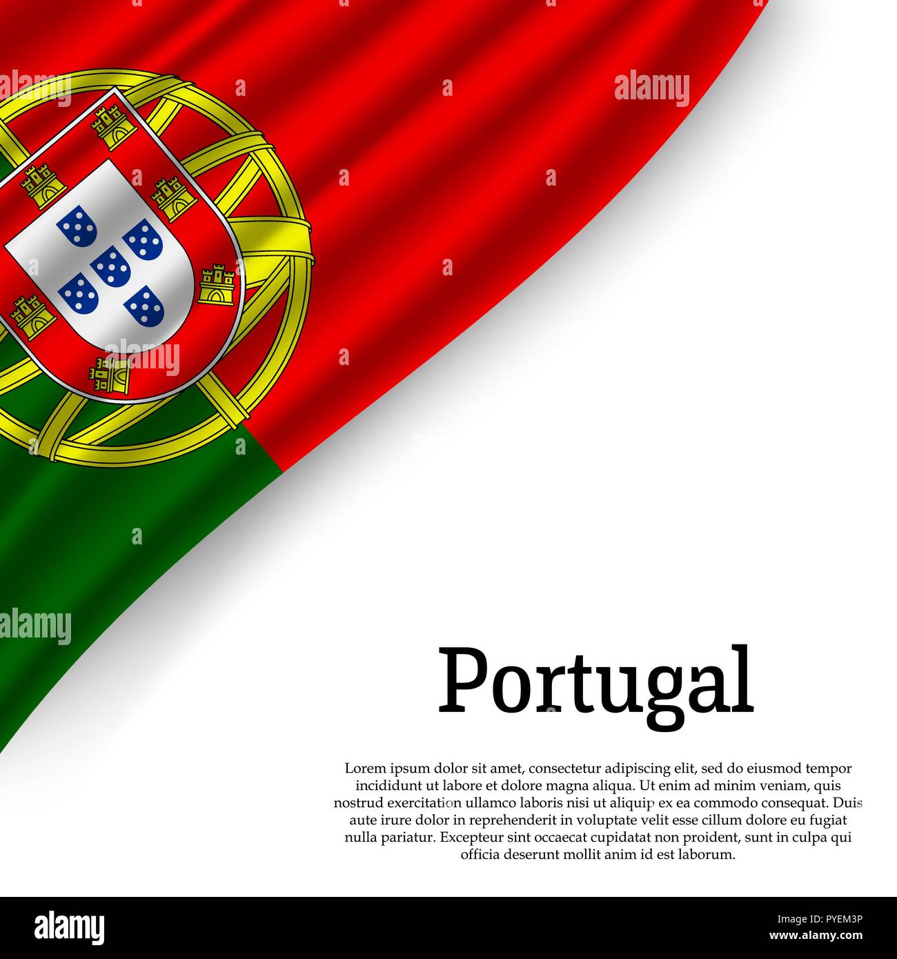waving flag of Portugal on white background. Template for independence day. vector illustration ...