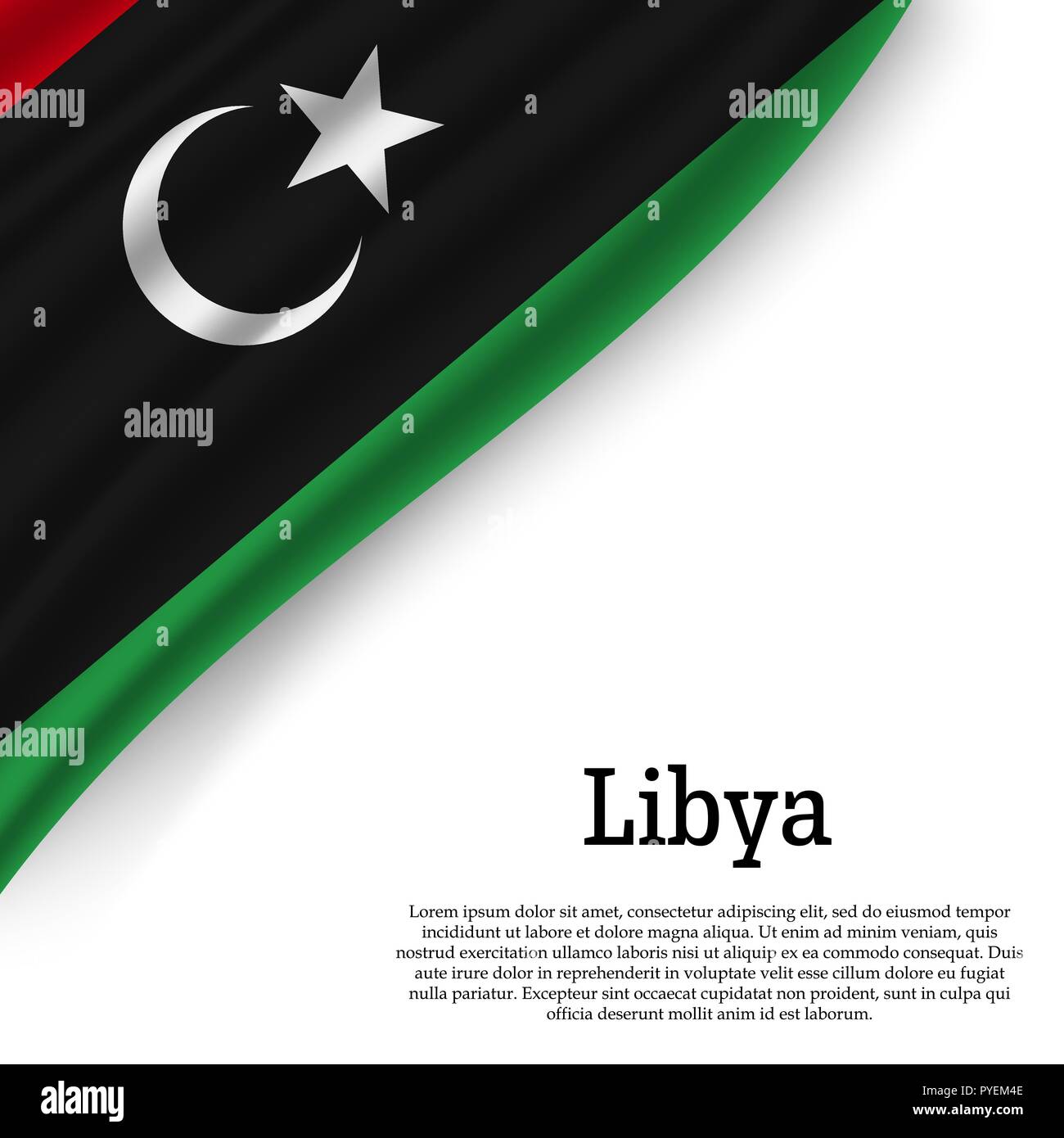 waving flag of Libya on white background. Template for independence day ...