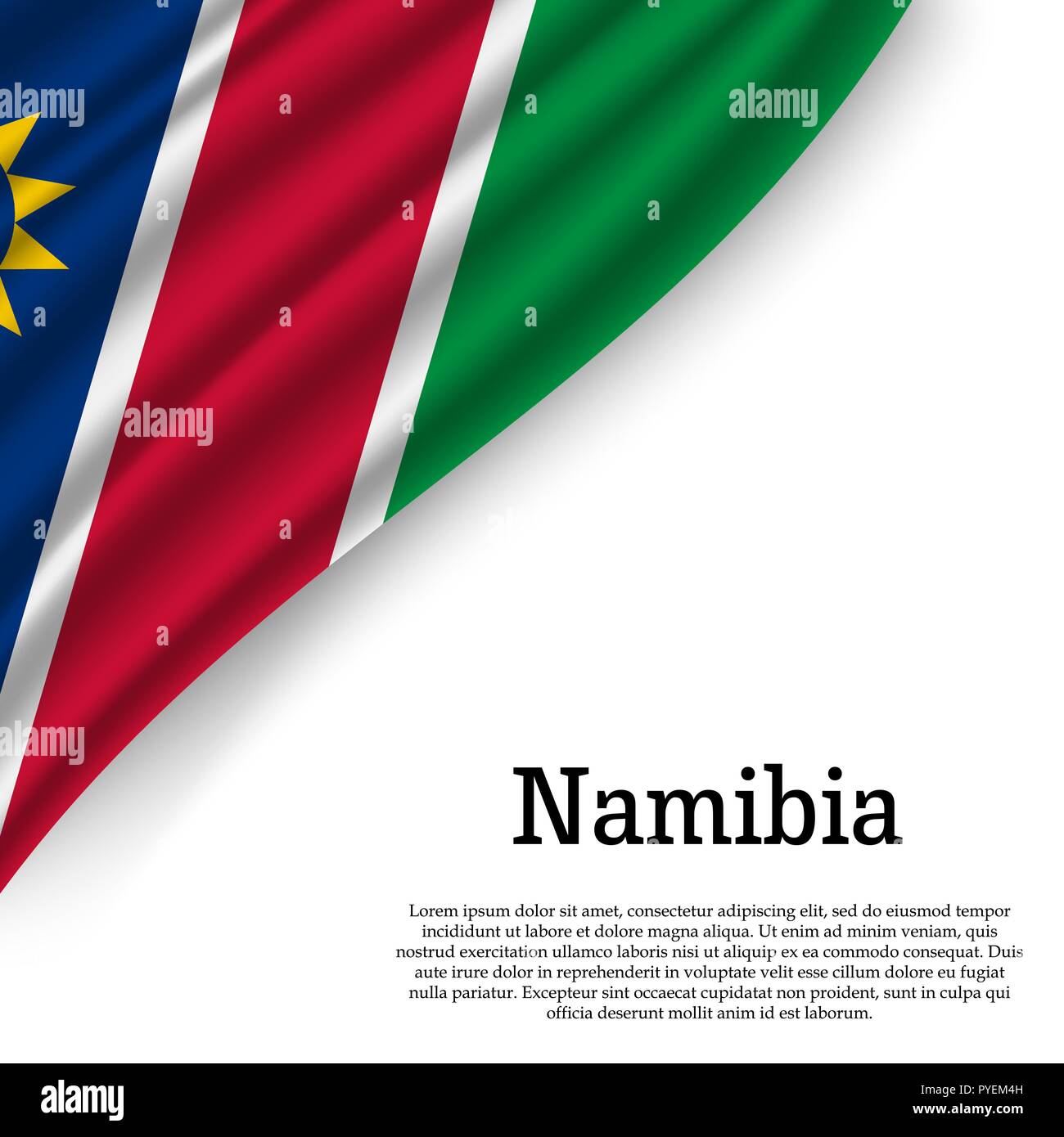 waving flag of Namibia on white background. Template for independence ...