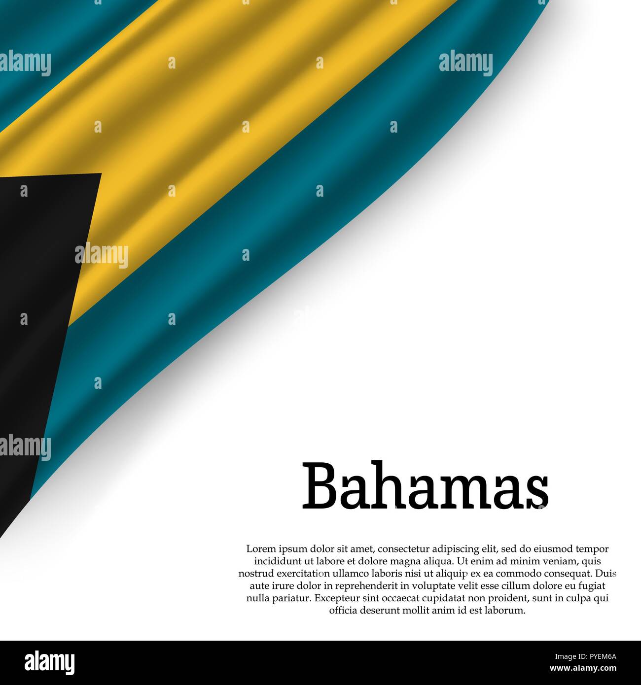 waving flag of Bahamas on white background. Template for independence ...