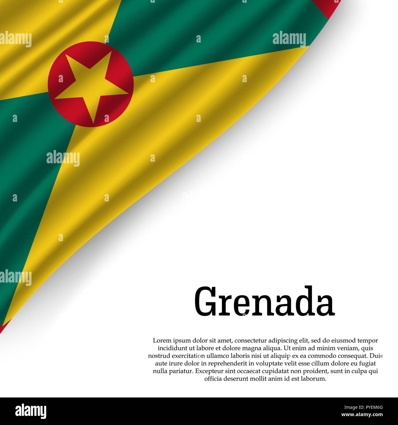 waving flag of Grenada on white background. Template for independence ...