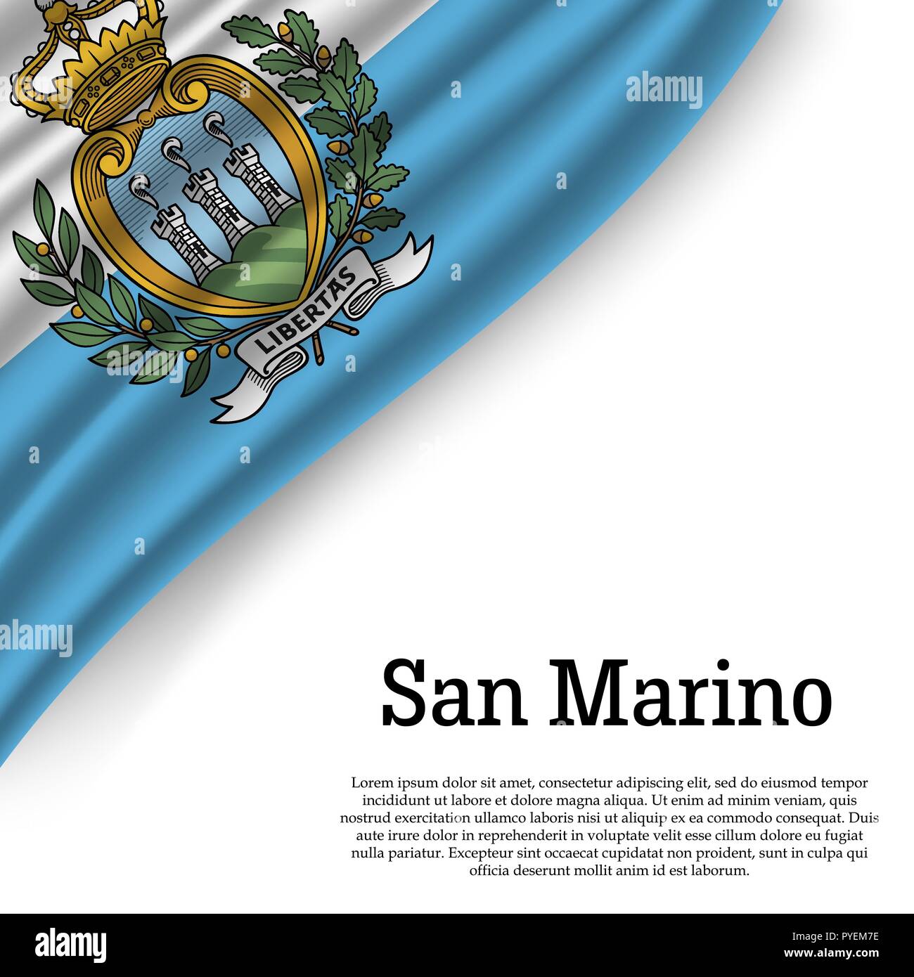 waving flag of San Marino on white background. Template for ...