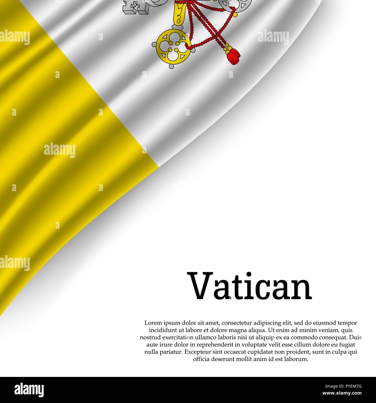 waving flag of Vatican on white background. Template for independence ...