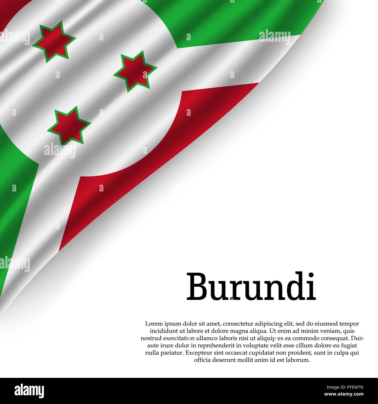 Waving Flag Of Burundi On White Background Template For Independence