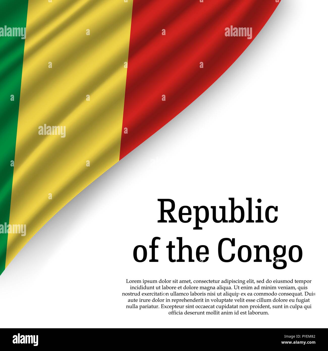 waving flag of Republic of the Congo on white background. Template for ...