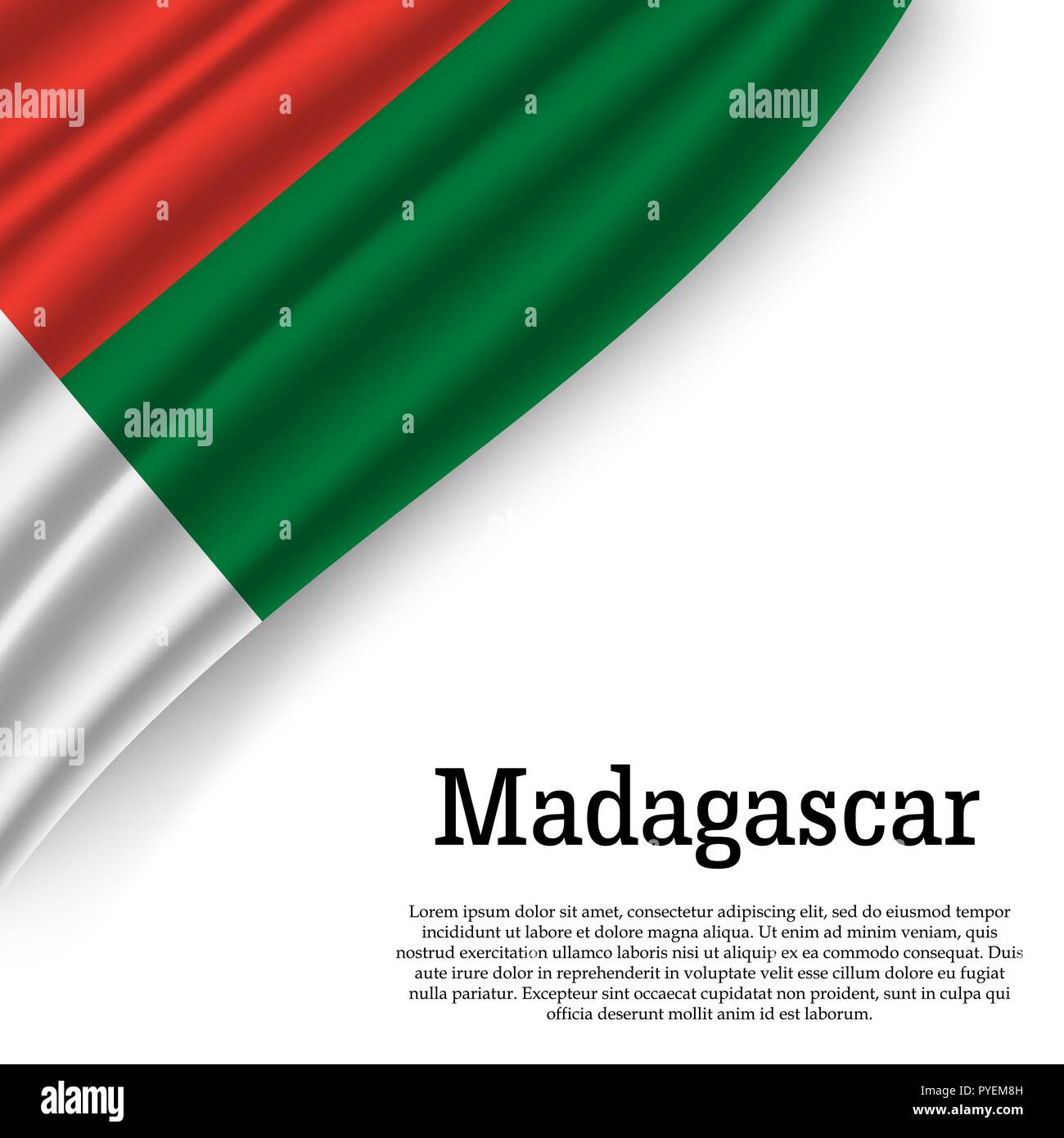 waving flag of Madagascar on white background. Template for ...