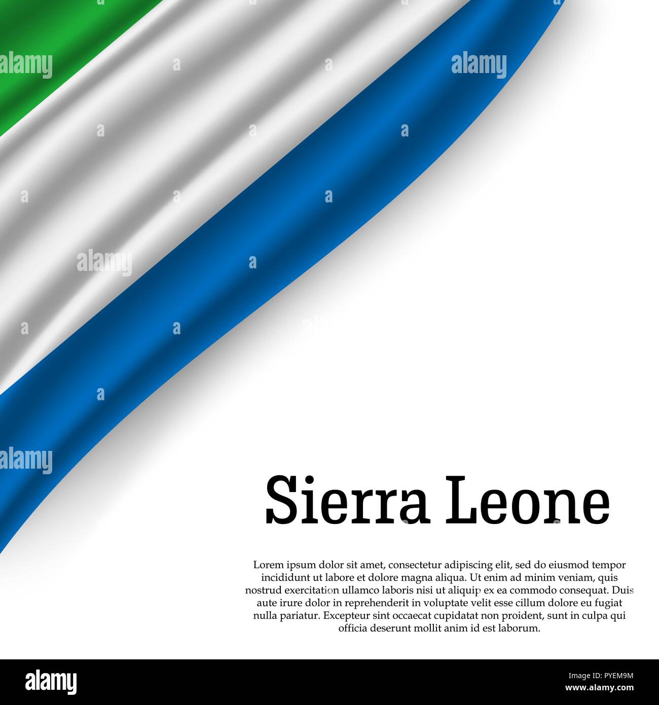 waving flag of Sierra Leone on white background. Template for ...