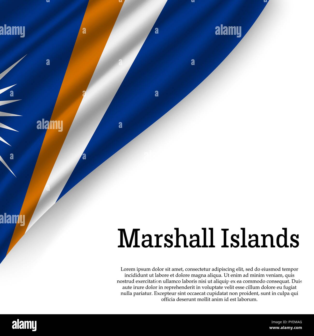 waving flag of Marshall Islands on white background. Template for ...