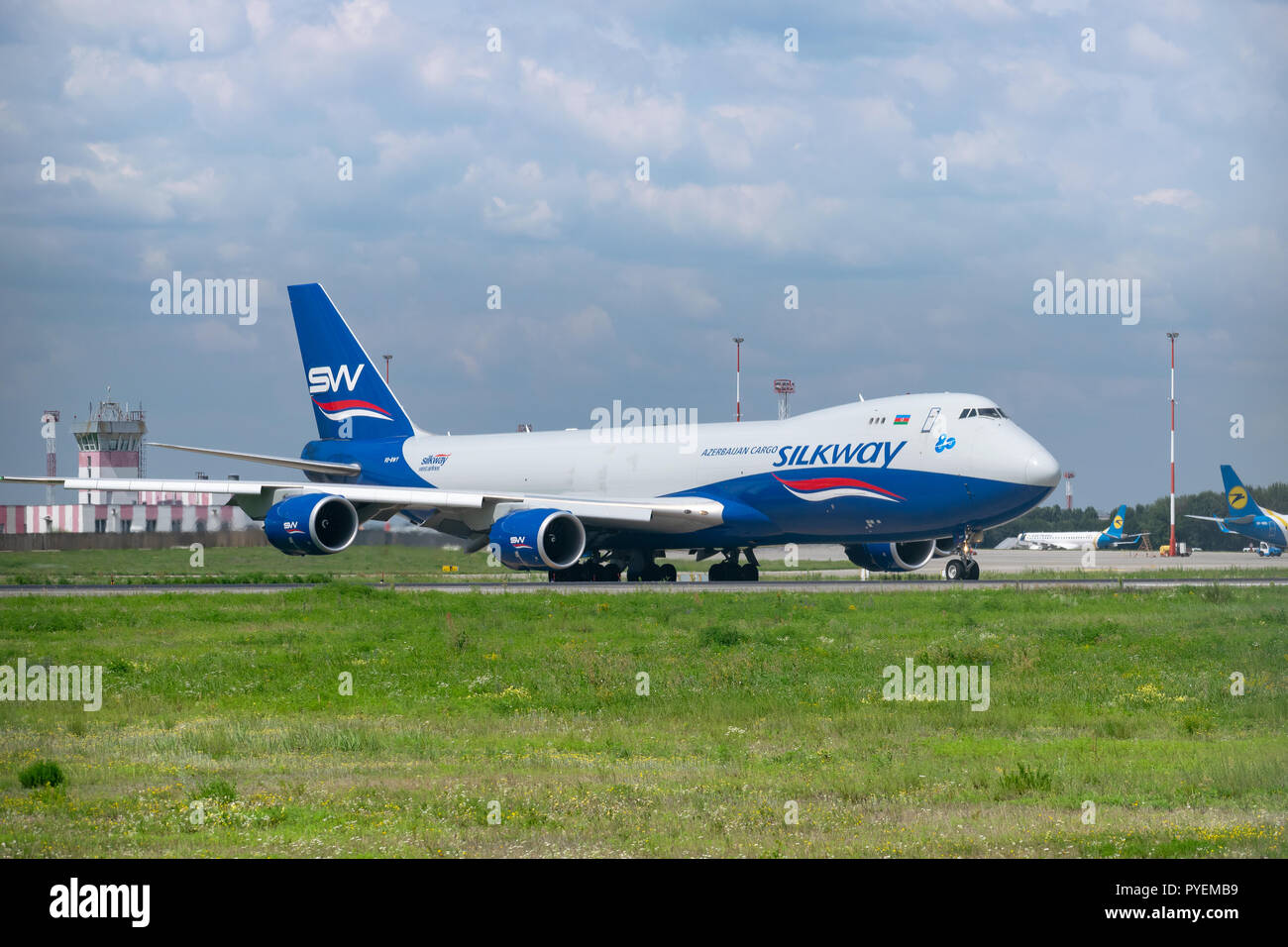 Kyiv Region, Ukraine - August 1, 2018: SilkWay Boeing 747-800 taxiing ...