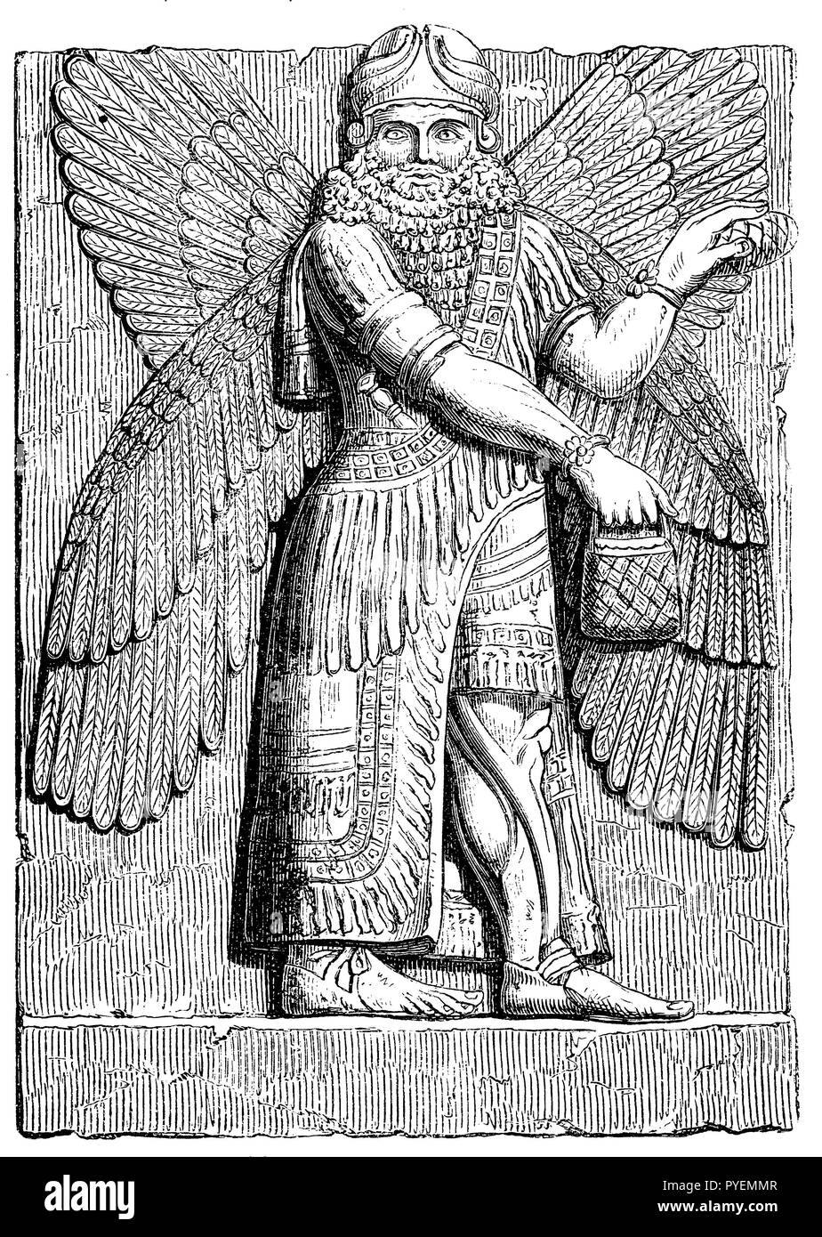 Winged human figure from the ruins of Nineveh (in the Museum of the ...