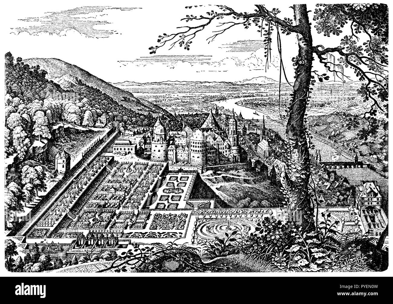 Heidelberg Castle (after Merian's topography v. 1645), 1909 Stock Photo ...