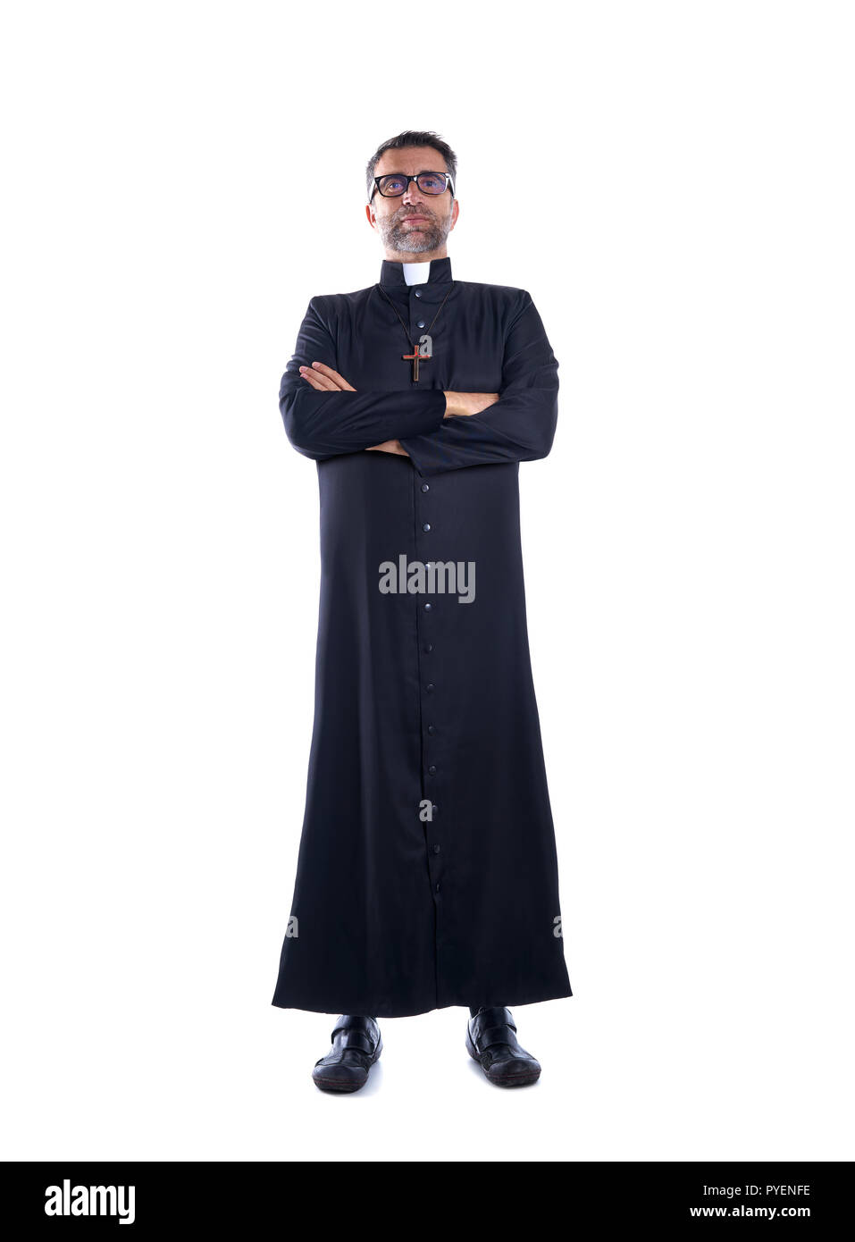 Full length priest crossed arms with black soutane Stock Photo - Alamy