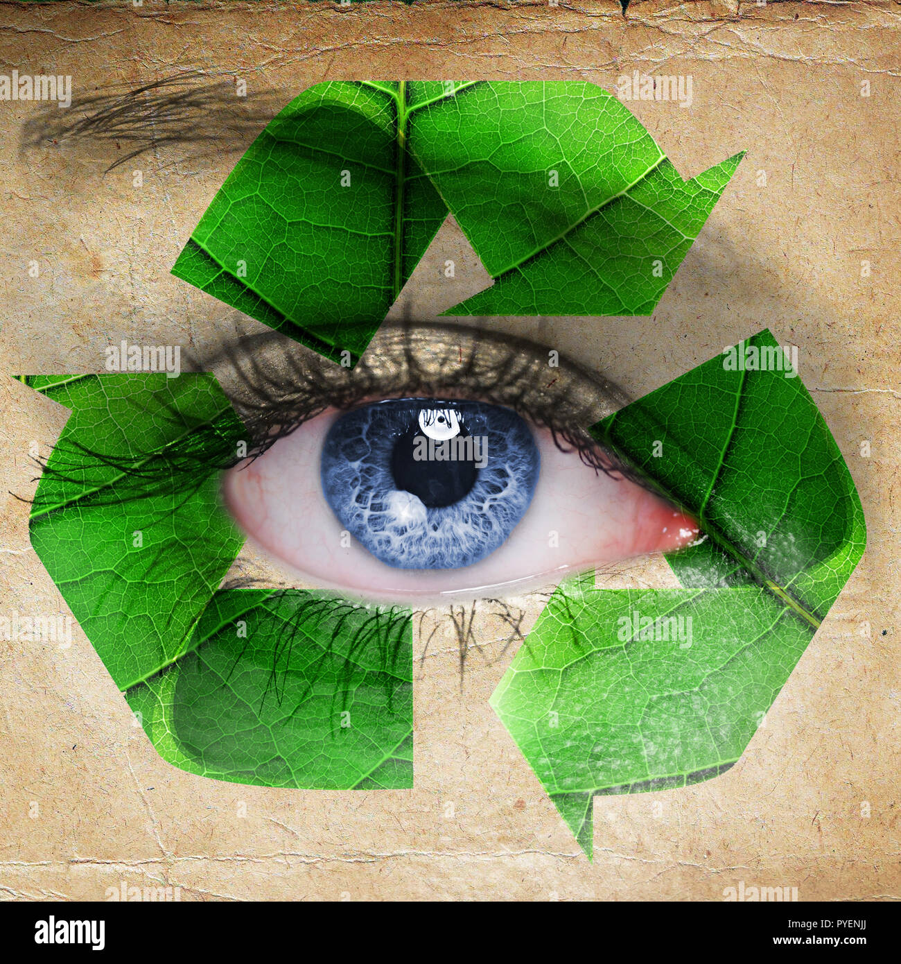Recycling symnol on woman face - ecology concept Stock Photo - Alamy