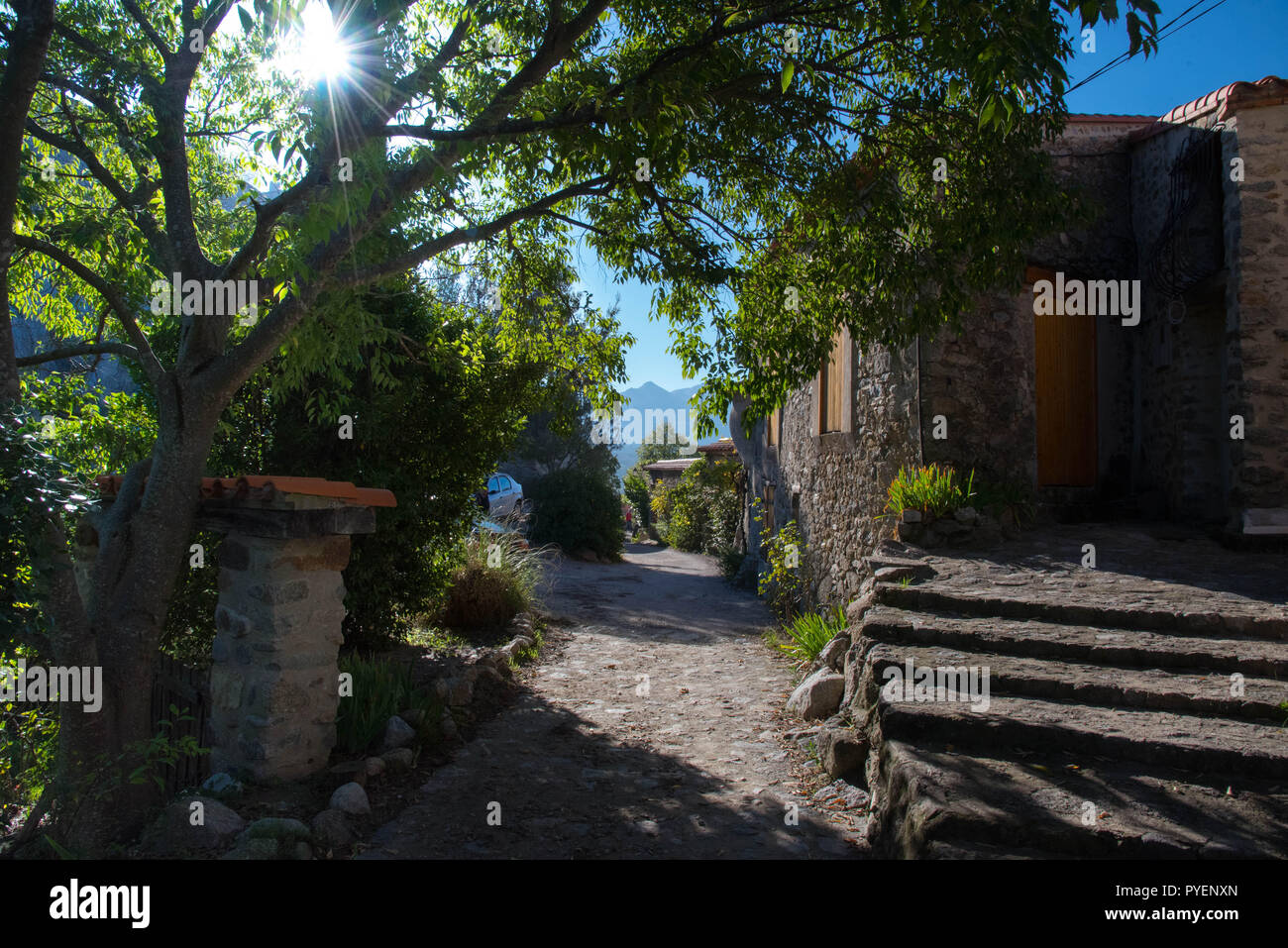 Beautiful village of Eus in the pyrenees mountains in France Stock ...