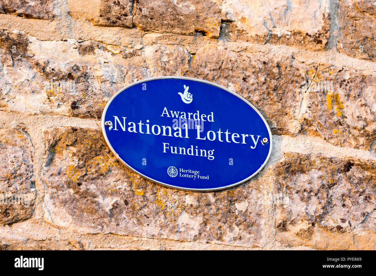 National Lottery Funding plaque seen on the Bilsington obelisk near ...