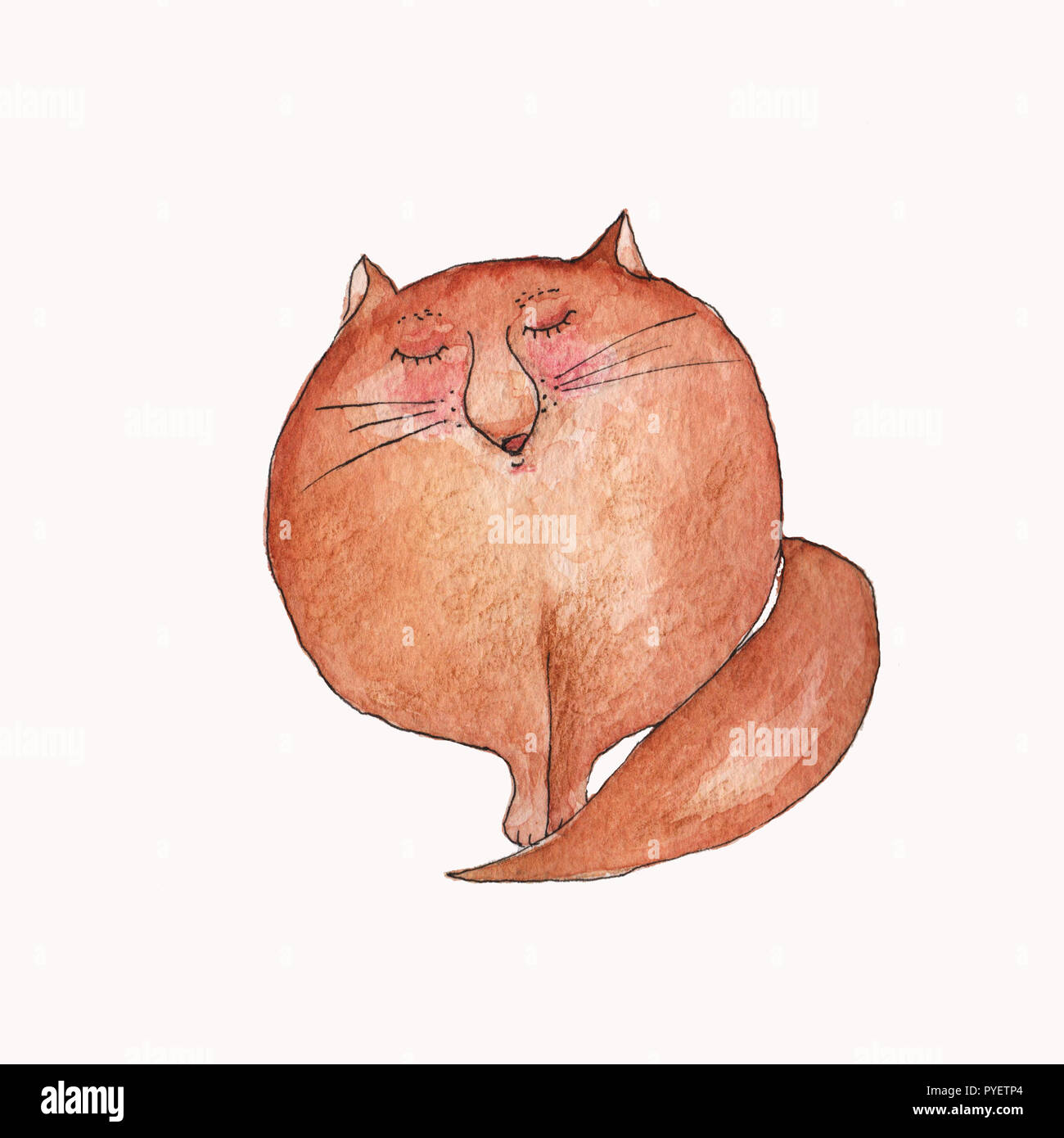 Watercolour red cartoon fat fox isolated on white background. Cute ...