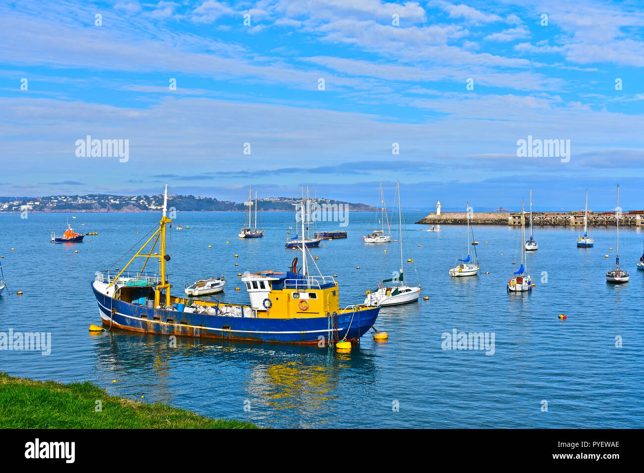 A peaceful view across the entrance to Birxham harbour towards Torquay ...