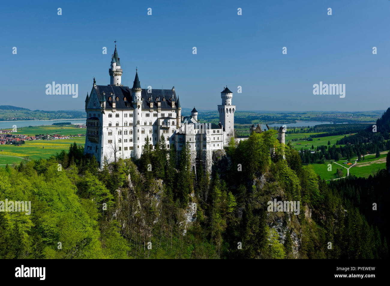 Neuschwanstein castle in the Ammergau Alps, seen from Marienbrücke ...