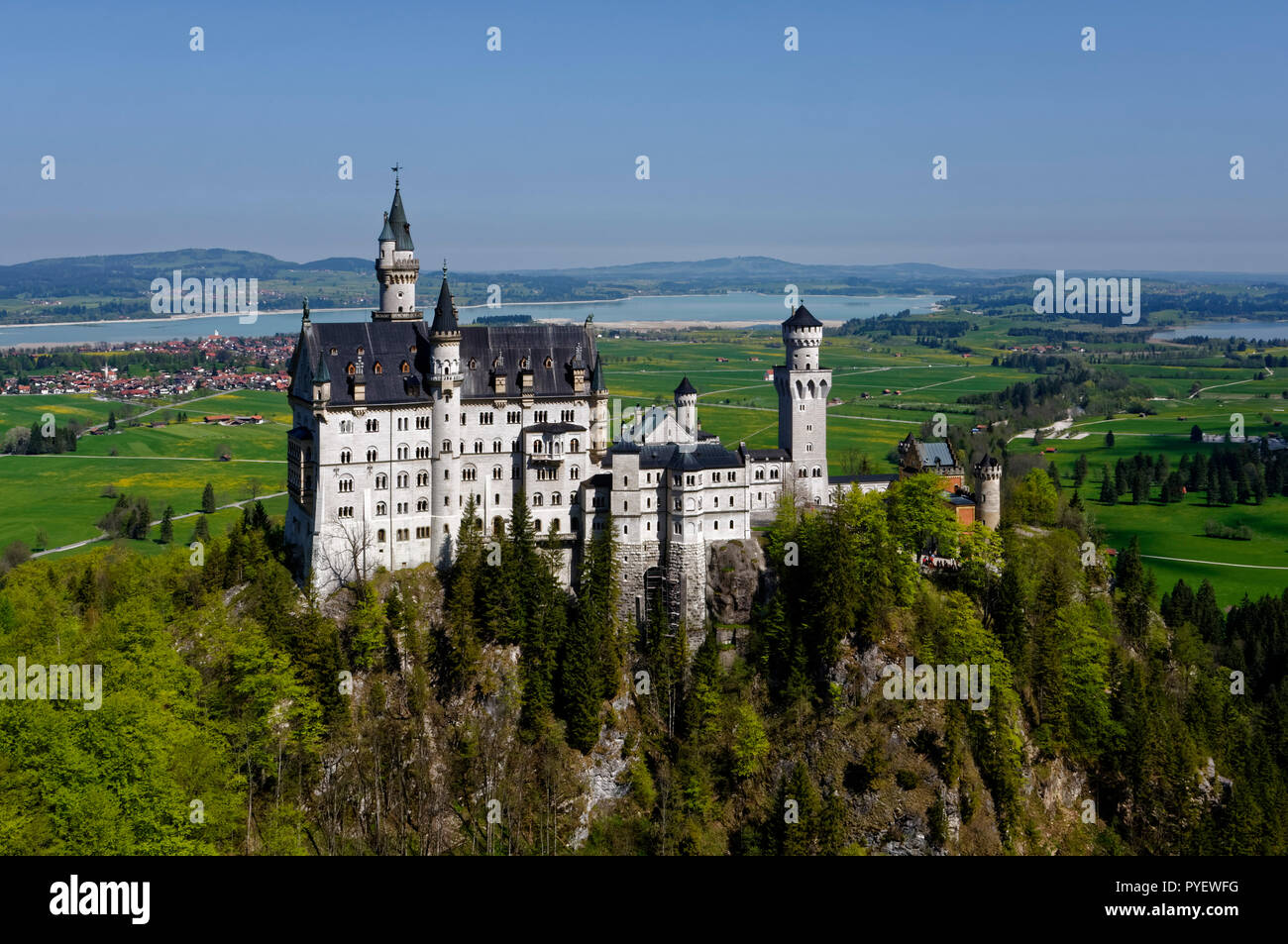 Neuschwanstein castle in the Ammergau Alps, seen from Marienbrücke ...