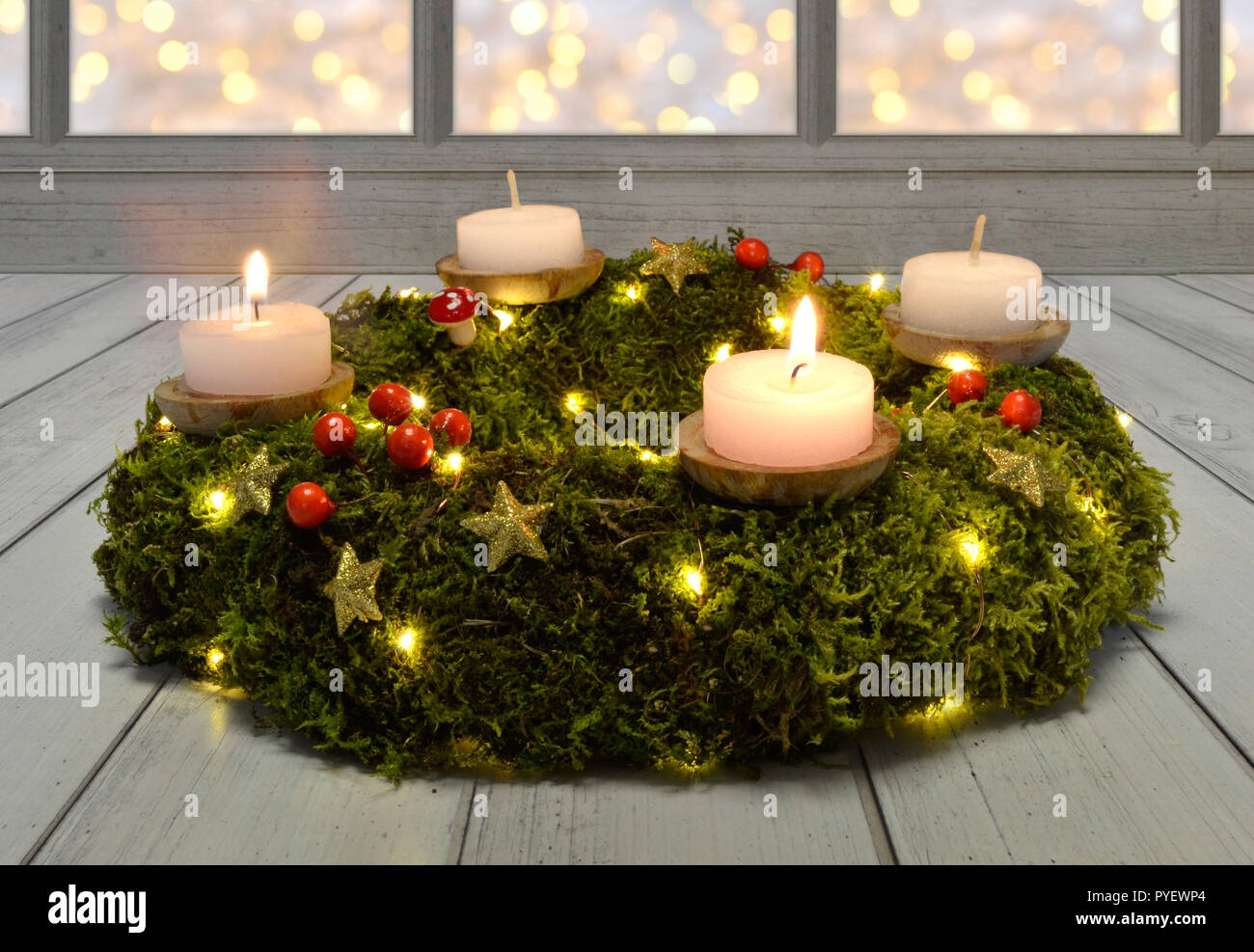 advent christmas wreath burning decorate celebrate tradition tealight ...