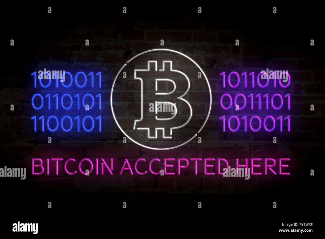 Blockchain cryptocurrency symbol on brick wall background. Bitcoin ...