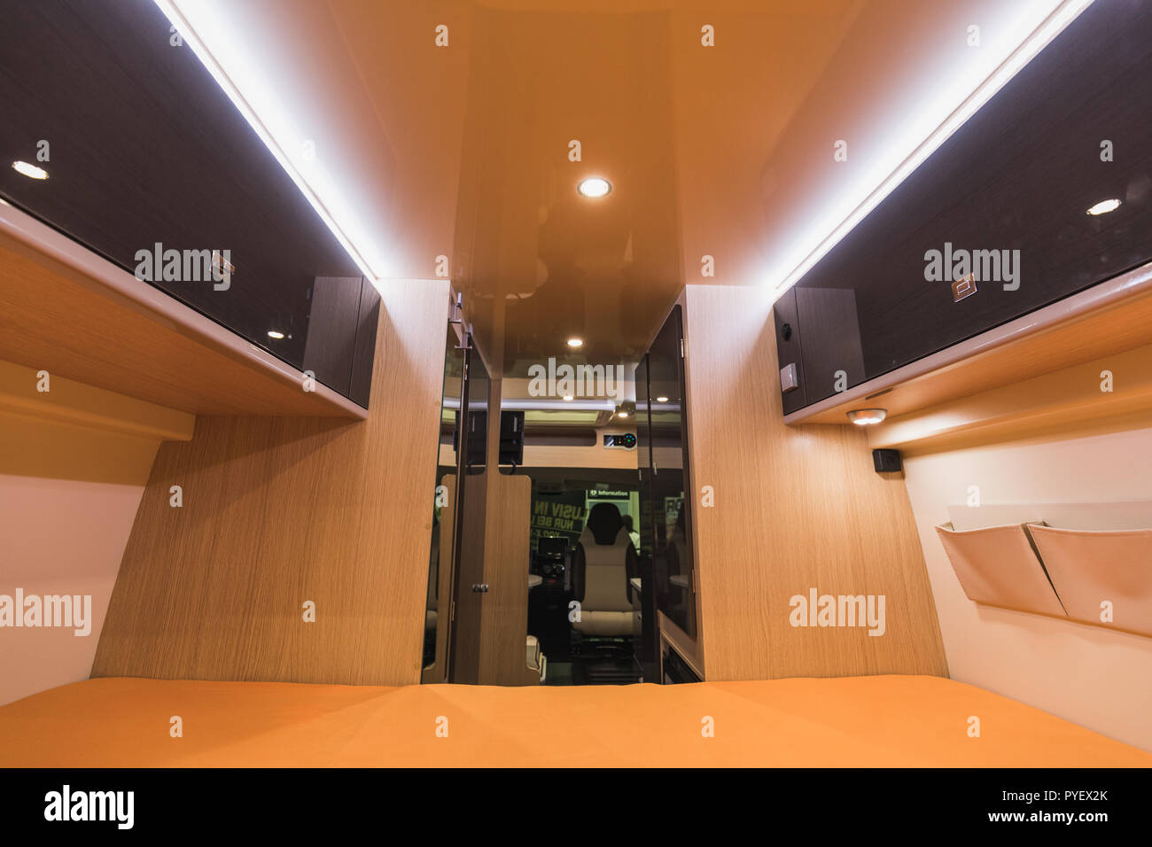 detailed view of wooden bedroom inside a caravan, switzerland Stock ...