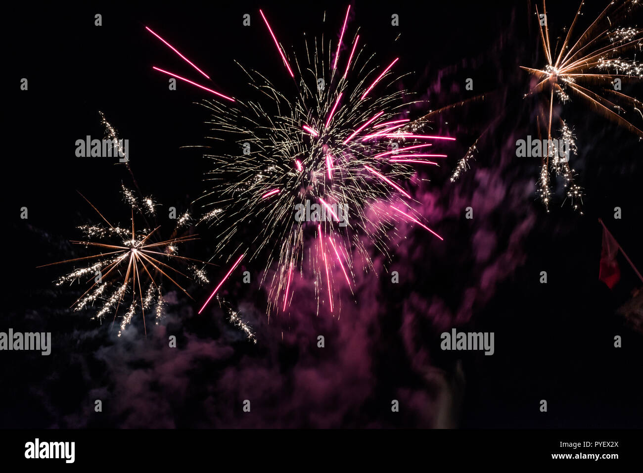 Gold, vilot and white color Fire Works During Feast during the feast of ...