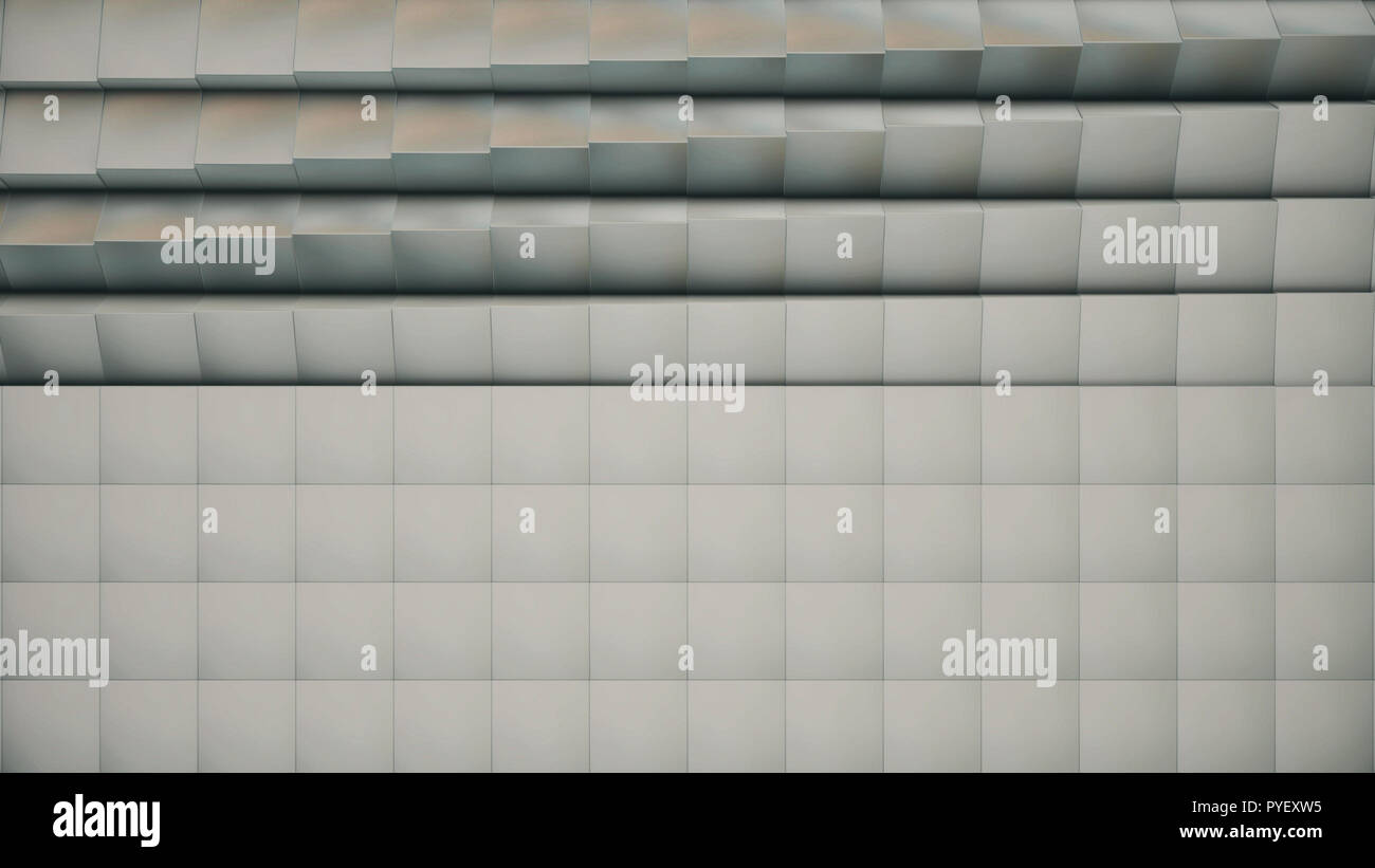 Modern abstract metal grid surface rotate wave of bright gray cubes ...