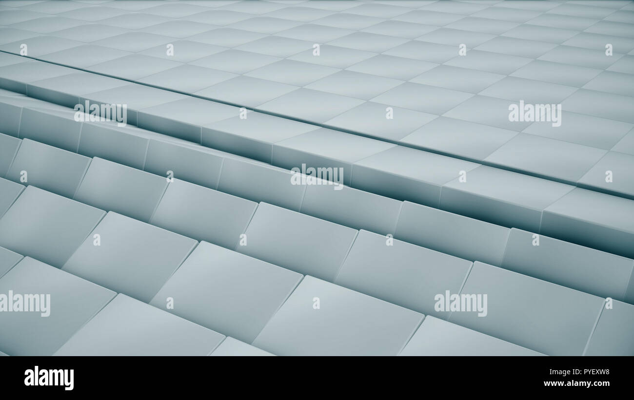 Modern abstract metal grid surface rotate wave of bright blue cubes ...