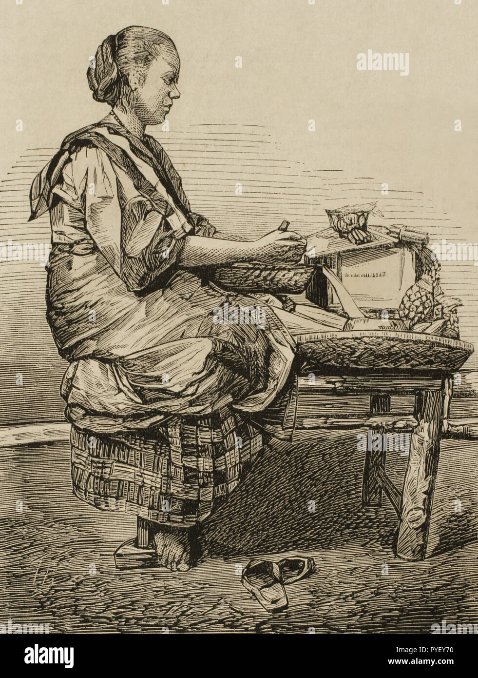 Philippines. Tagalog woman elaborating cigars. Engraving. La ...