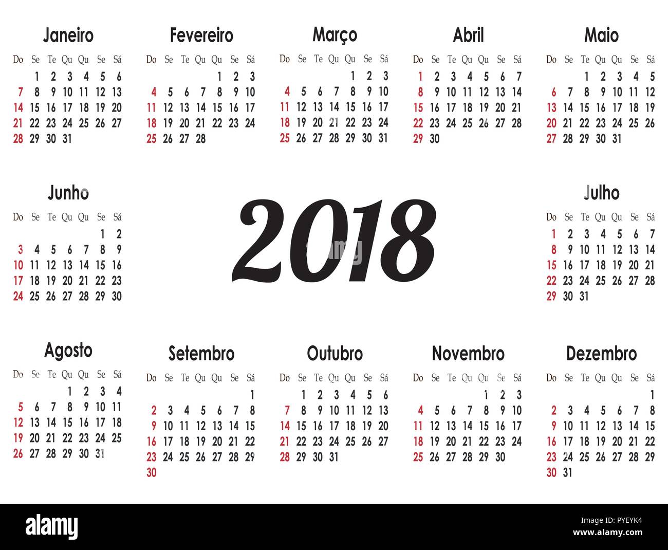 Simple calendar Layout for 2018 year, vector, illustration Stock Vector ...