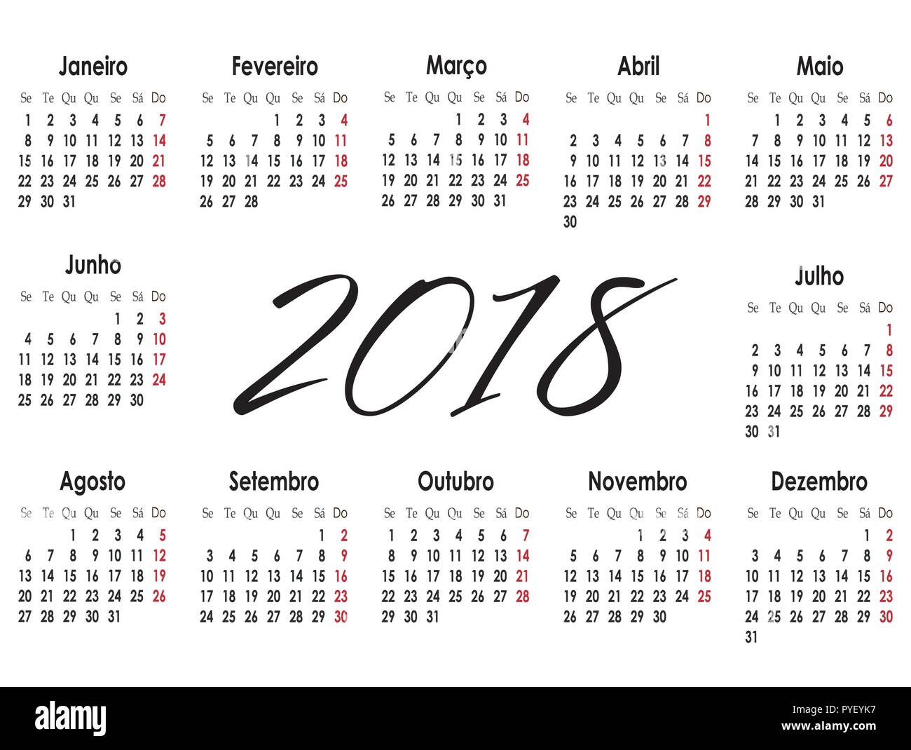 Simple calendar Layout for 2018 year, vector, illustration Stock Vector ...