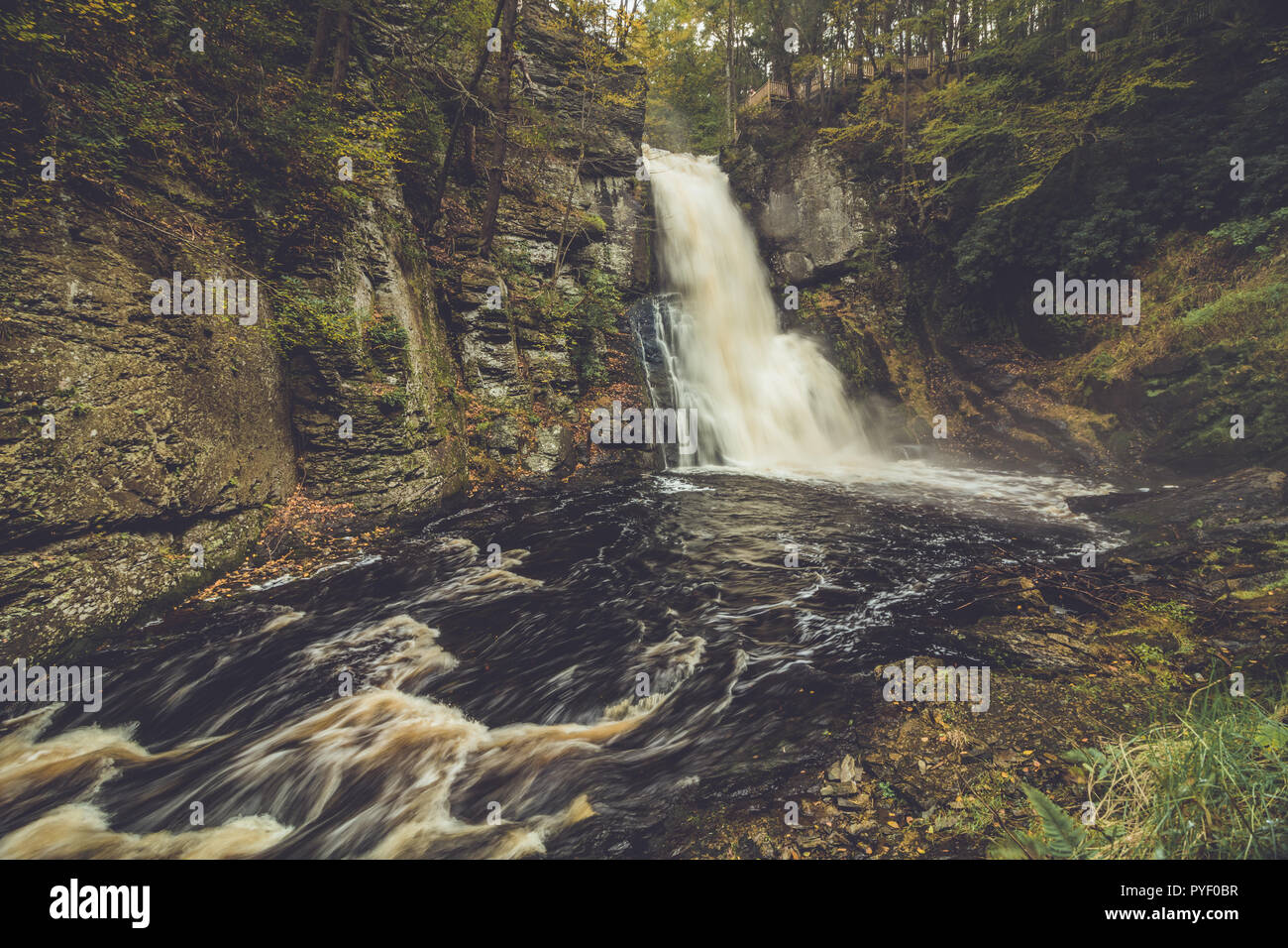 Bushkill Falls in Poconos, PA, surrounded by lush fall foliage Stock ...