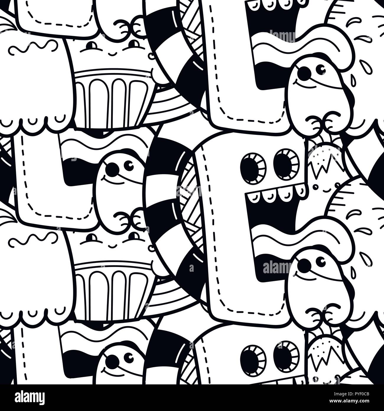 Funny doodle monsters seamless pattern for prints, designs and coloring ...