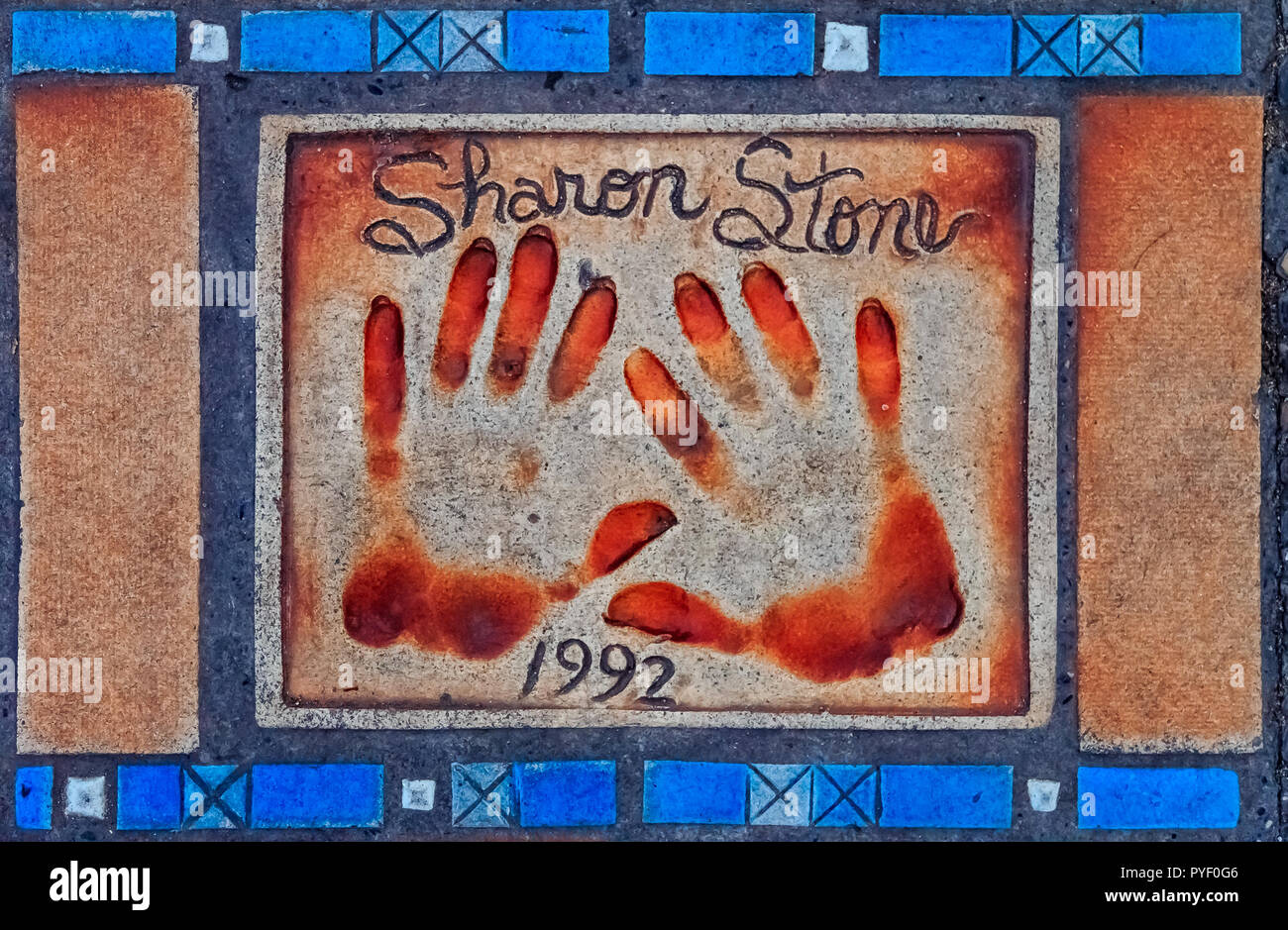 Cannes, France - October 18, 2013: Hand print of Sharon Stone on the ...