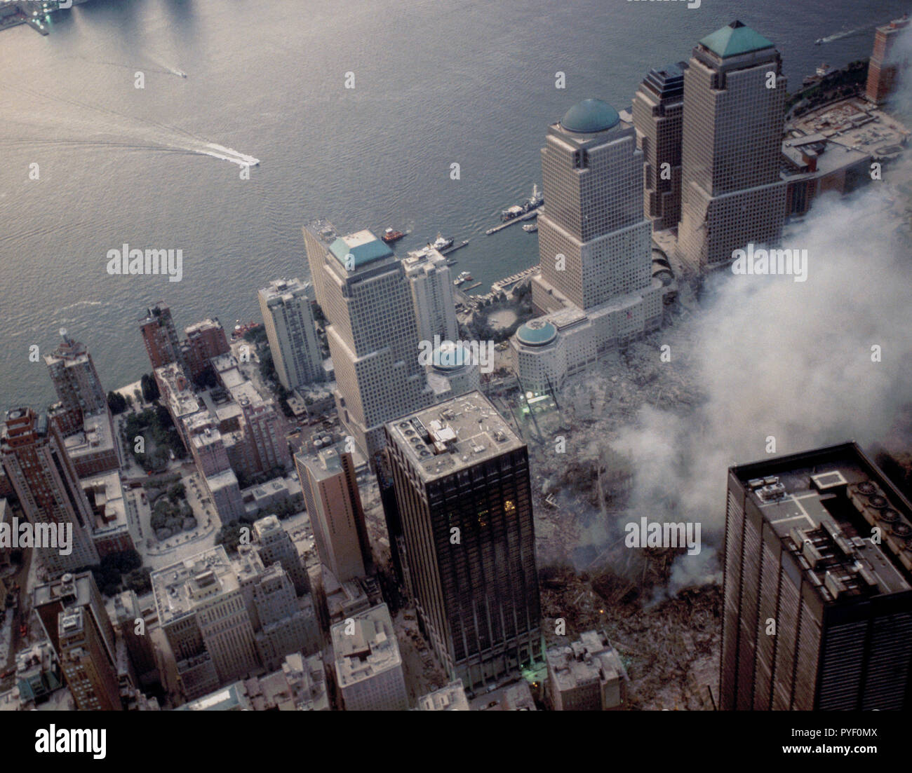 Sep 13, 2001 - Aerials of the smoldering World Trade Center, Ground ...