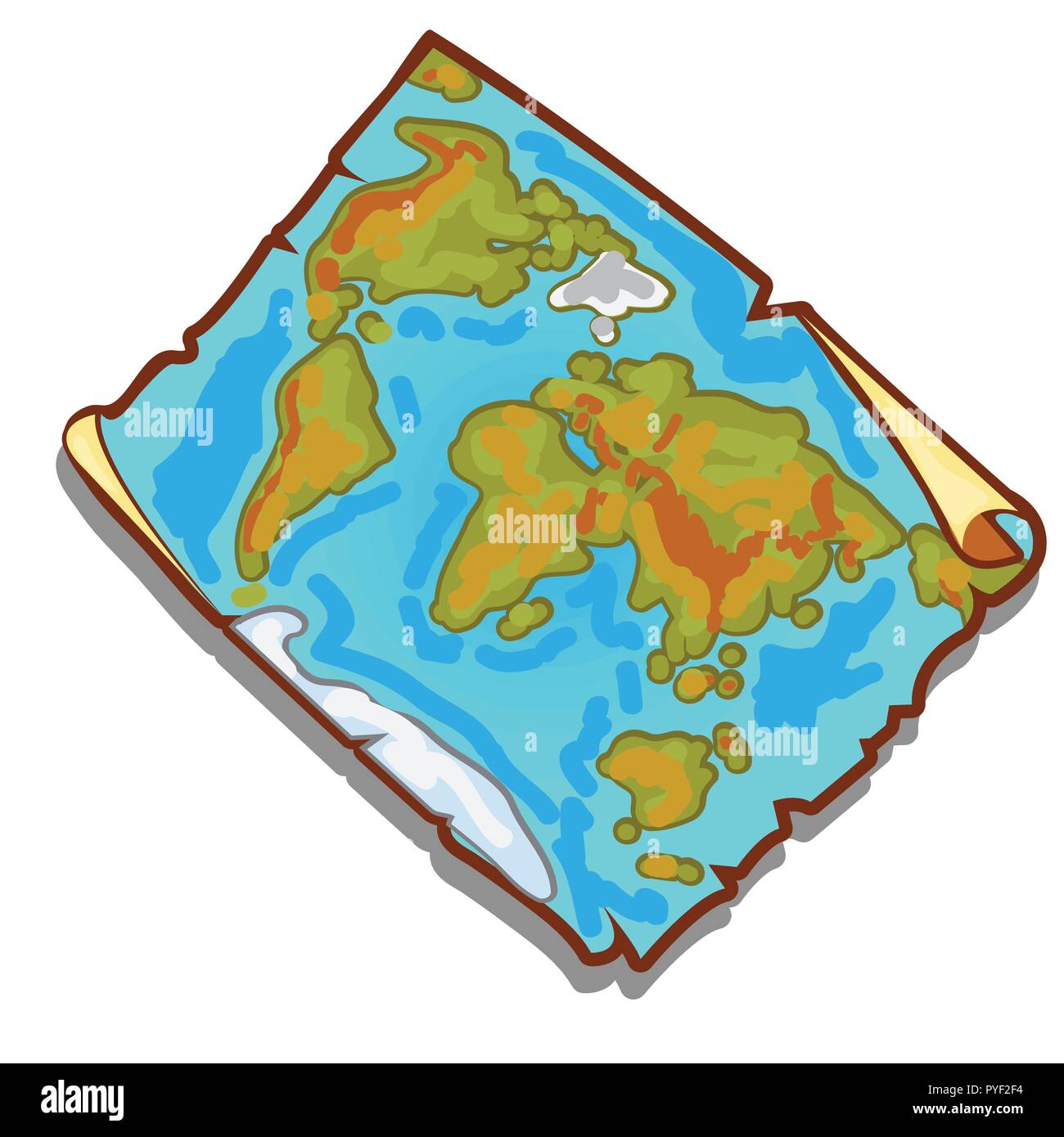 Vintage world map on the piece of faded old paper with torn edges ...