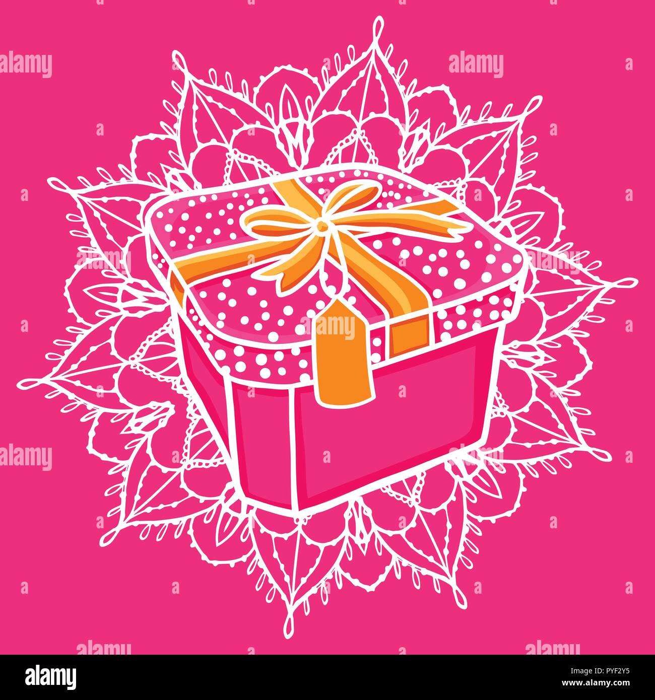 Sketch gift box on hand drawing mandala white cute round ornament ...