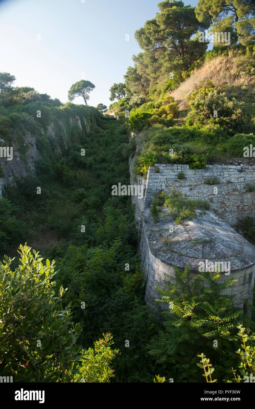 Abandoned fortress Punta Christo near Stinjan near Pula Pola in Istria ...