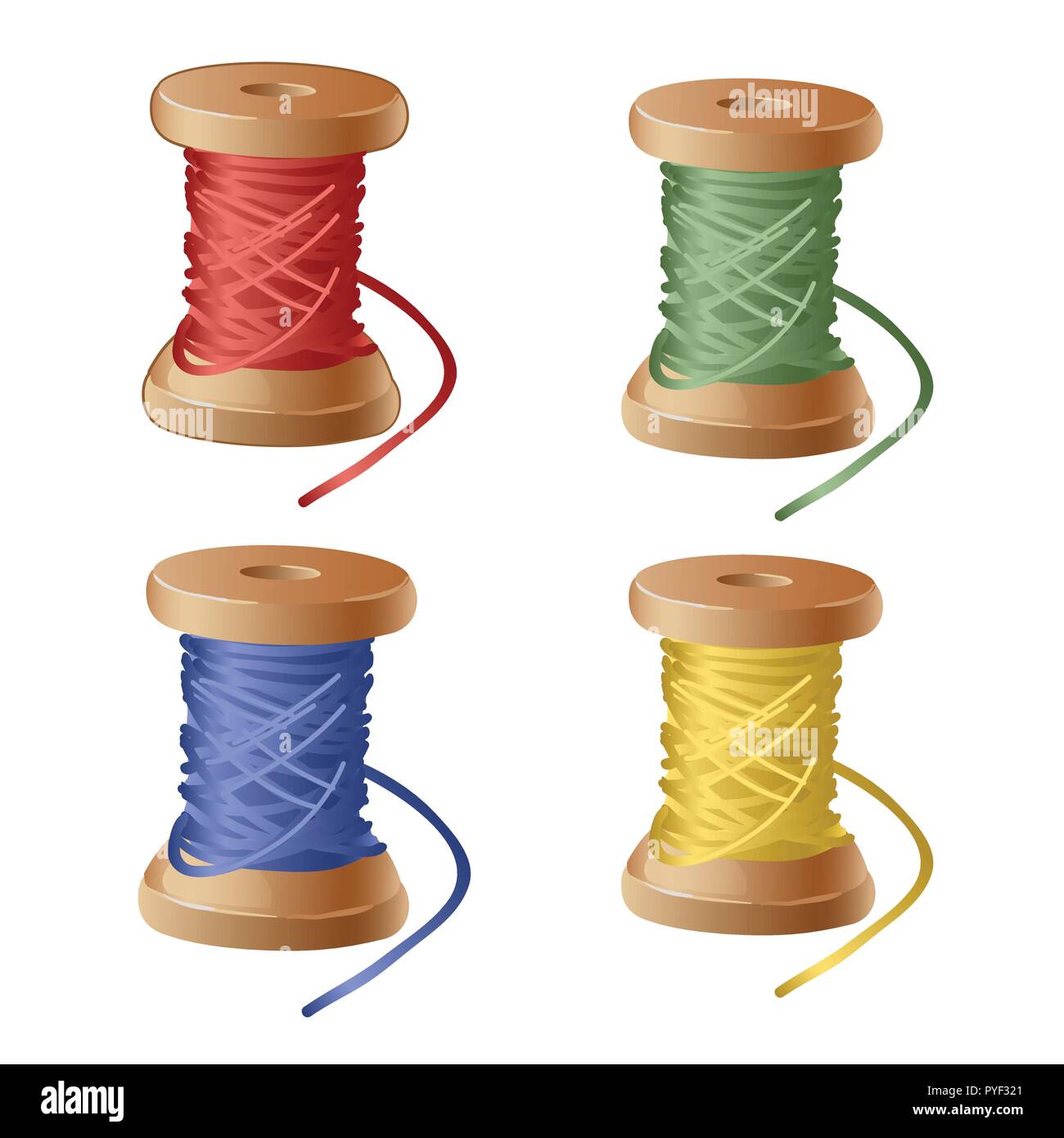 Set of spool of cartoon colorful thread. Equipment sewing workshop ...