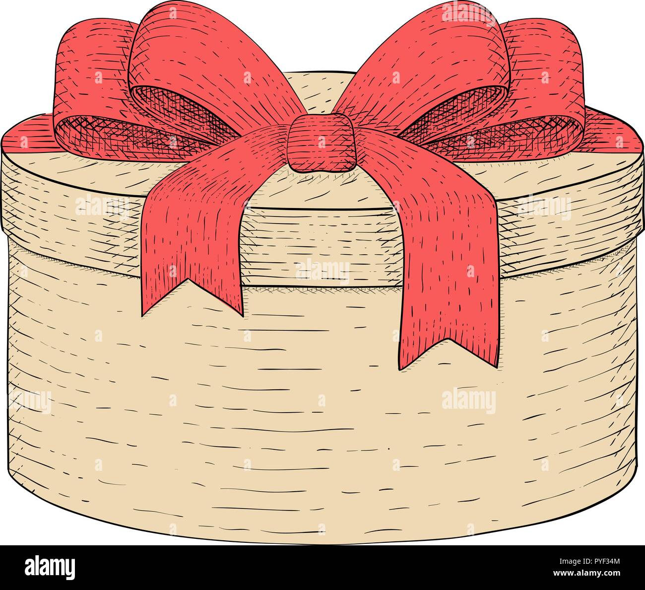 Round gift box. Hand drawn colored sketch Stock Vector Image & Art - Alamy